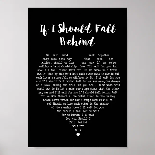 If I Should Fall Behind Black Heart Song Lyric Poster | Zazzle