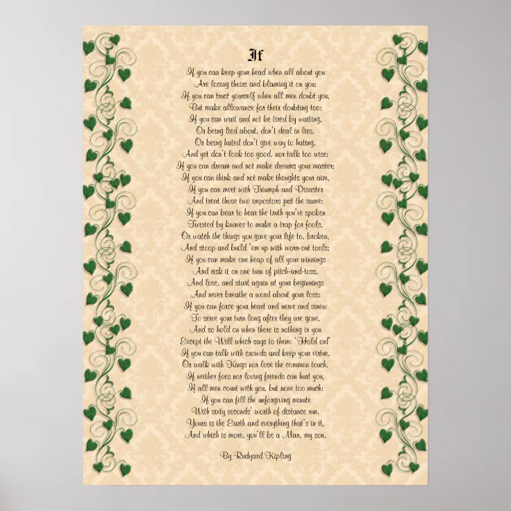 If inspirational poetry by Rudyard Kipling Poster | Zazzle