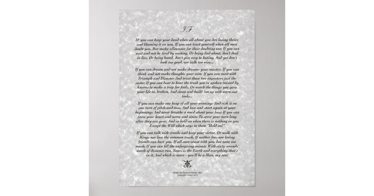 IF Inspiring Poem for Young Men by Rudyard Kipling Poster | Zazzle