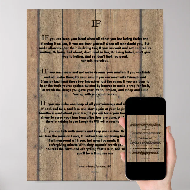 IF Quote by Rudyard Kipling 1895 on Barn Wood Poster | Zazzle