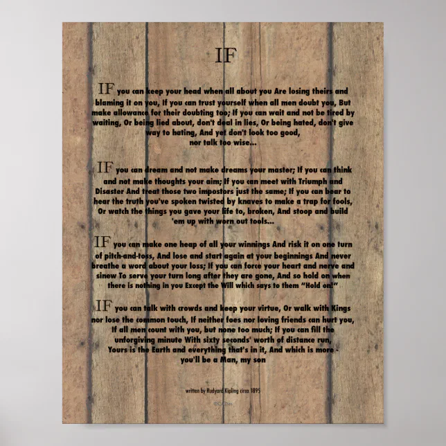 IF Quote by Rudyard Kipling 1895 on Barn Wood Poster | Zazzle