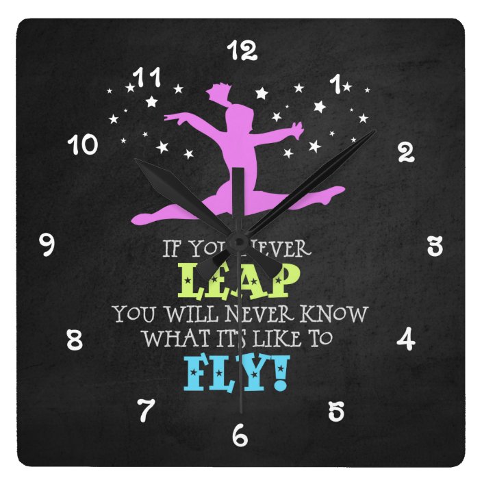 If you Never leap - Inspirational Gymnastics Quote Square Wall Clock ...