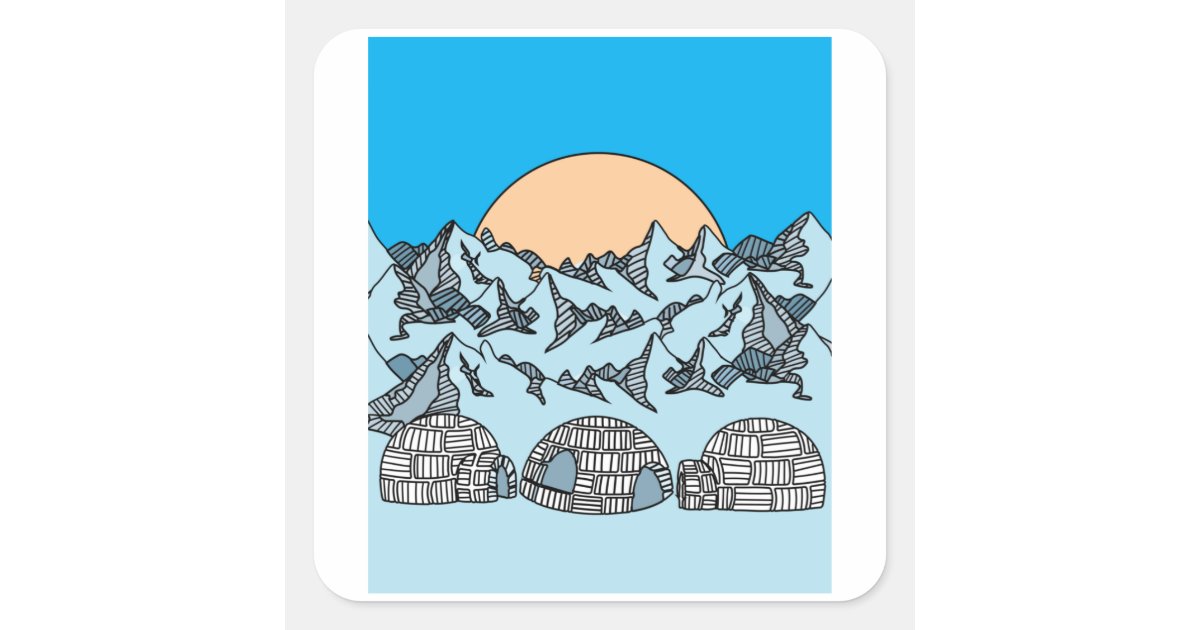Igloo snow and ice landscape square sticker | Zazzle