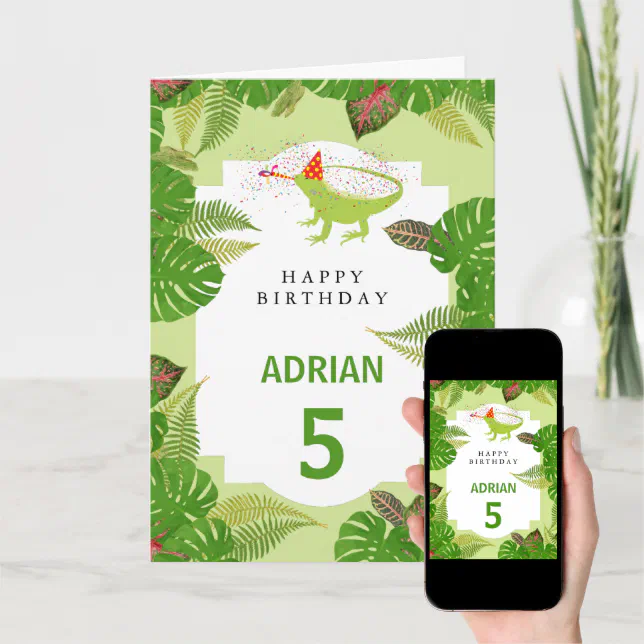 Iguana Lizard Partying Animals Birthday Card | Zazzle
