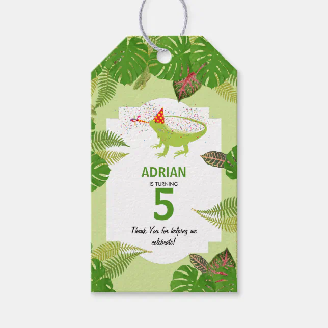 Iguana Lizard Partying Animals Birthday Party Gift Tags | Zazzle