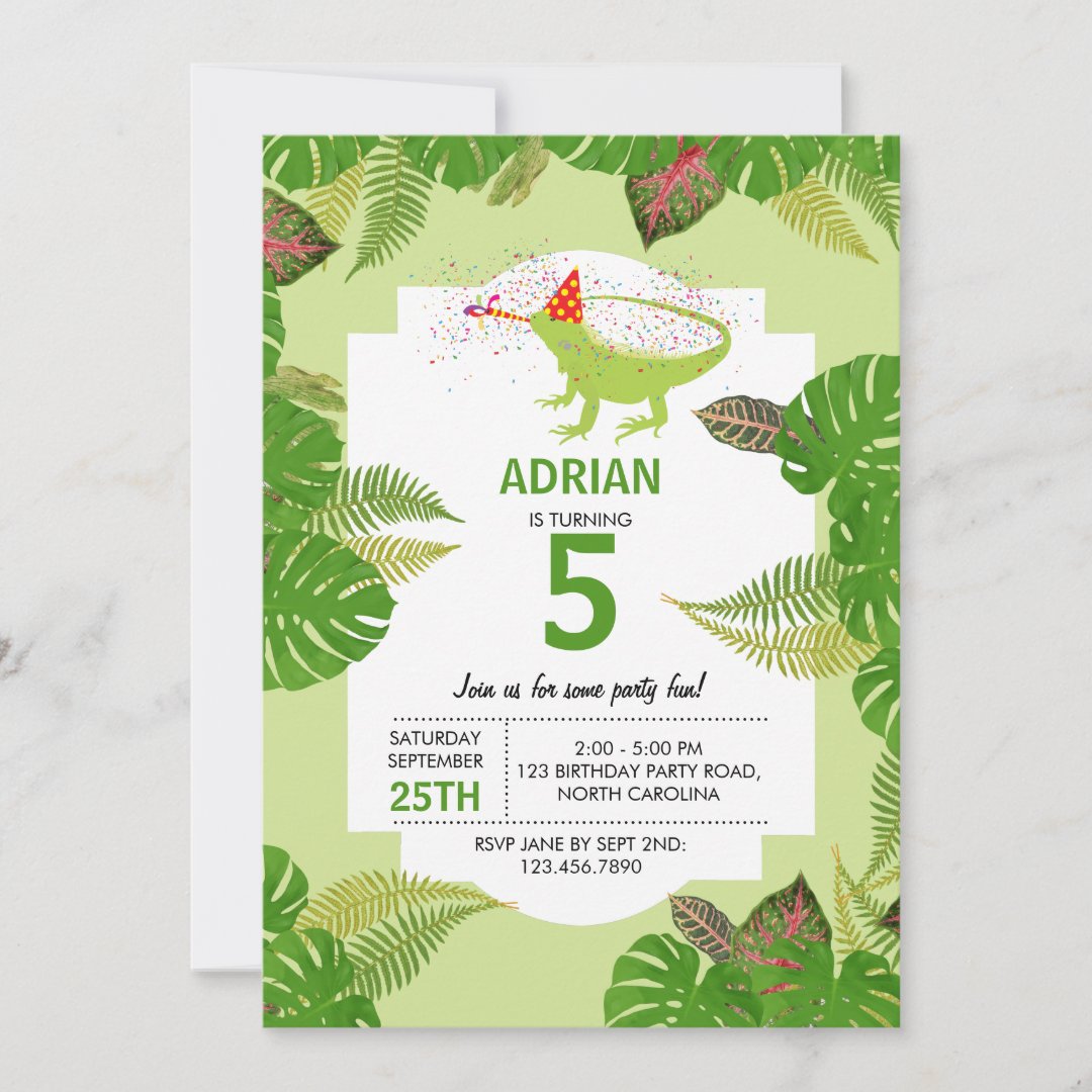 Iguana Lizard Partying Animals Birthday Party Invitation | Zazzle