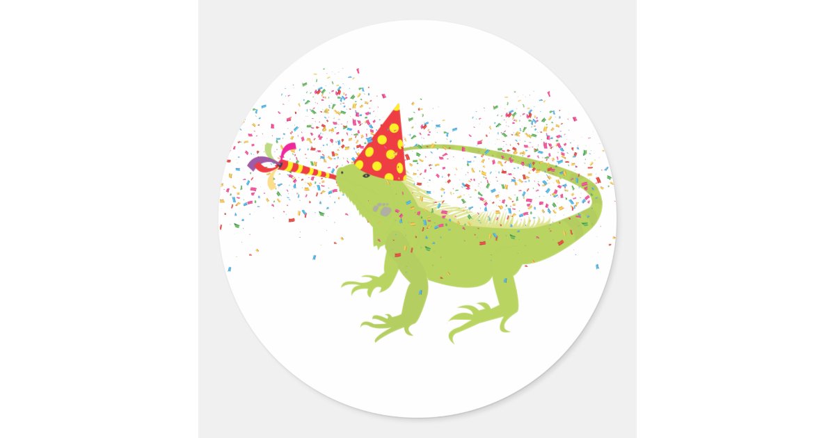 Iguana Lizard Partying Animals Having a Party Classic Round Sticker ...