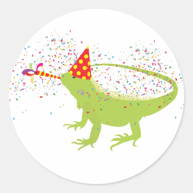 Iguana Lizard Partying Animals Having a Party Classic Round Sticker ...