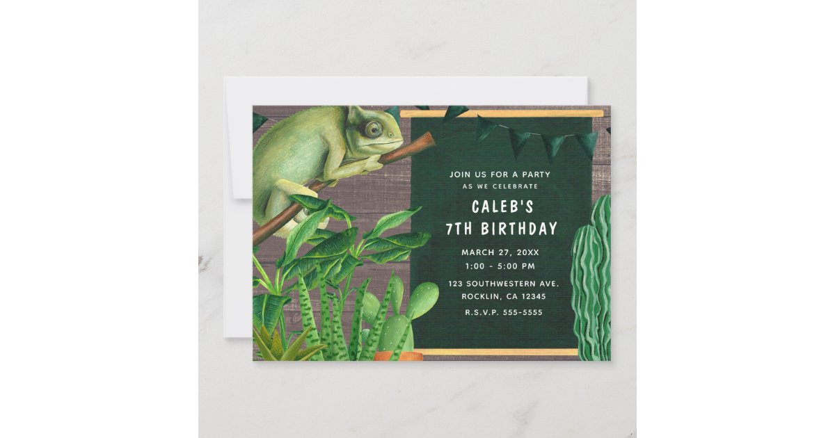 Iguana Reptile Southwest Rustic Birthday Party Invitation | Zazzle