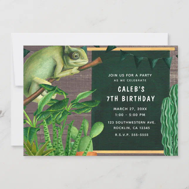 Iguana Reptile Southwest Rustic Birthday Party Invitation | Zazzle