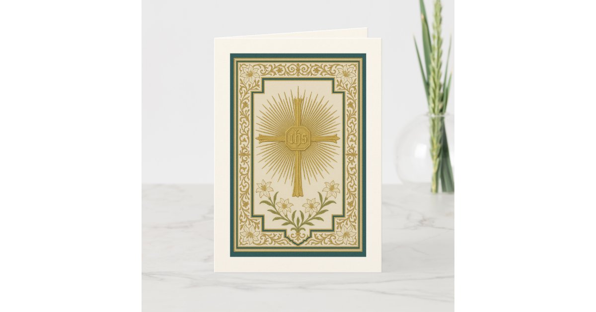 IHS Christogram Cross Lilies Catholic Elegant Card | Zazzle
