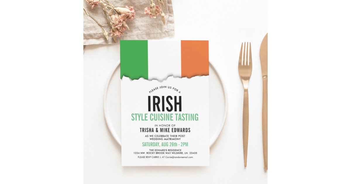Iirish Themed Cuisine | Party Flag White Invite | Zazzle