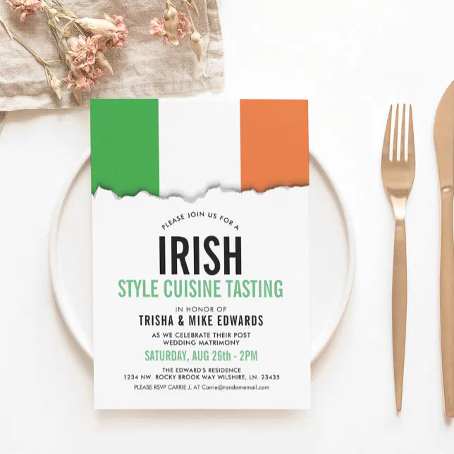 Iirish Themed Cuisine | Party Flag White Invite | Zazzle