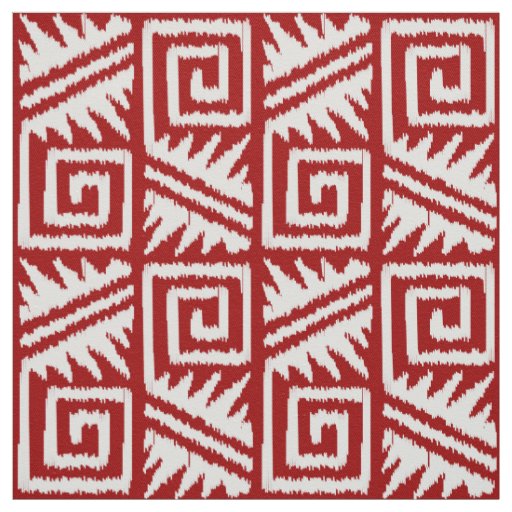 Ikat Aztec - Deep Red and White Fabric | Zazzle