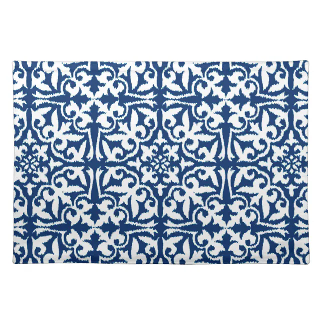 Ikat damask pattern - Cobalt Blue and White Placemat | Zazzle