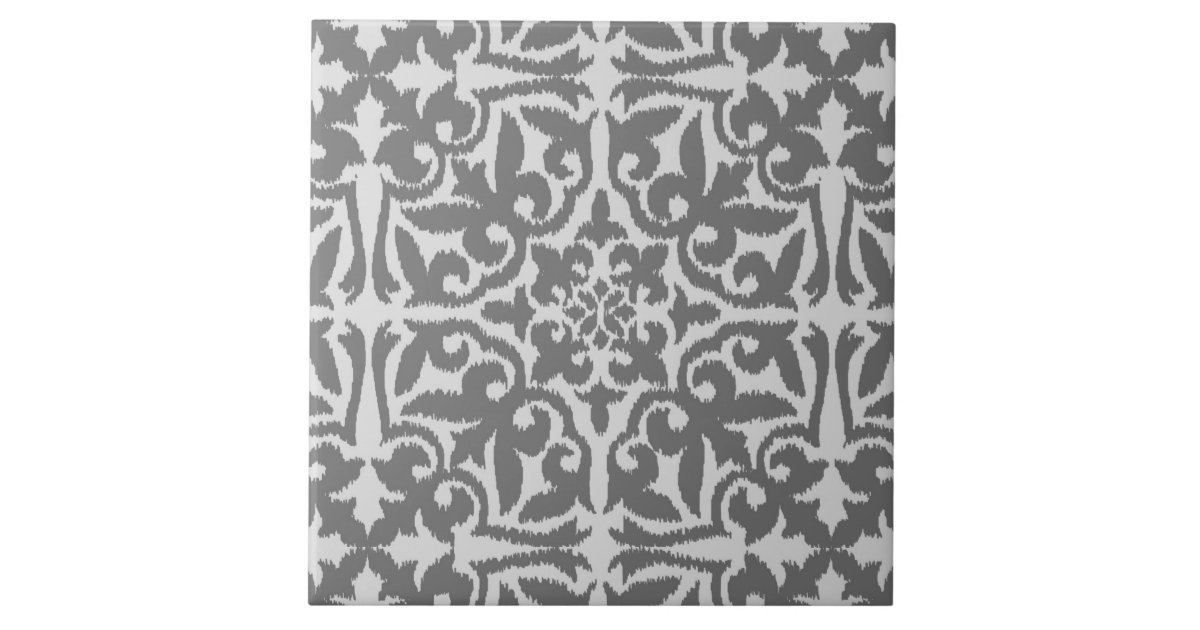 Ikat damask pattern - Light and Medium Grey Tile | Zazzle