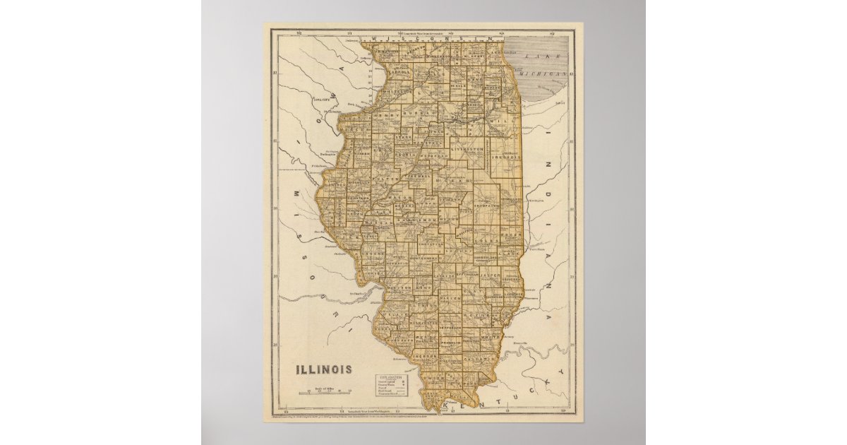 Illinois Atlas Map Poster | Zazzle
