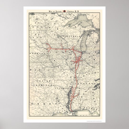 Illinois Central Railroad Map 1892 Poster | Zazzle.com