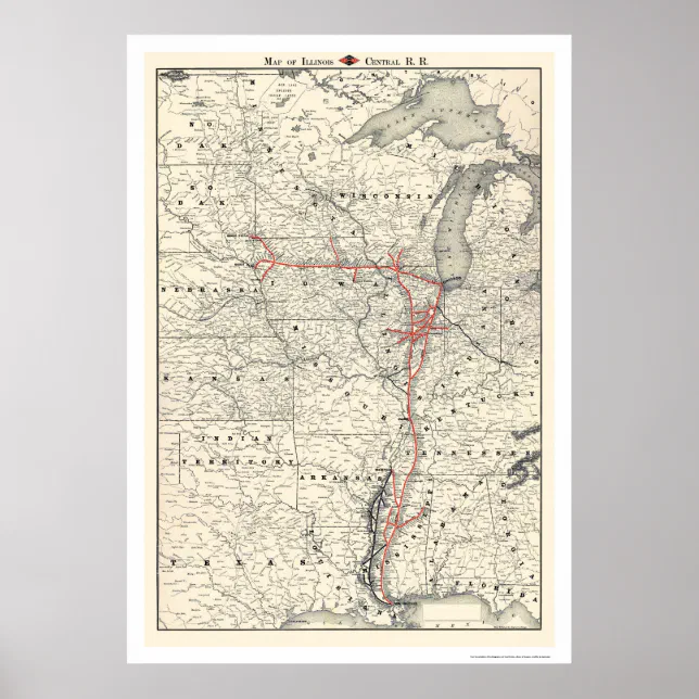 Illinois Central Railroad Map 1892 Poster | Zazzle