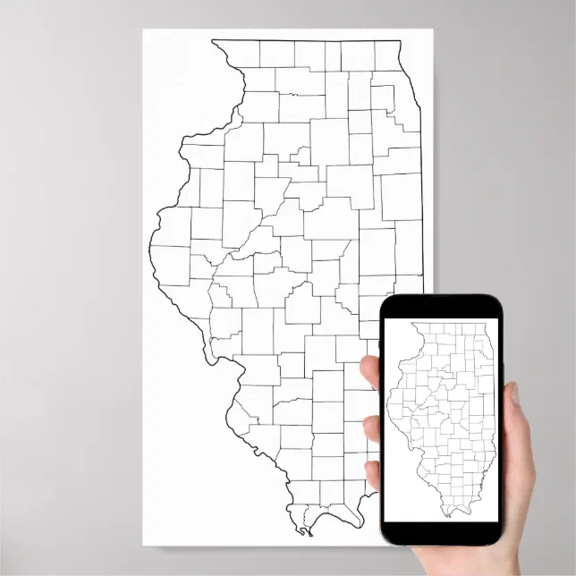 Illinois Counties Blank Outline Map Poster | Zazzle