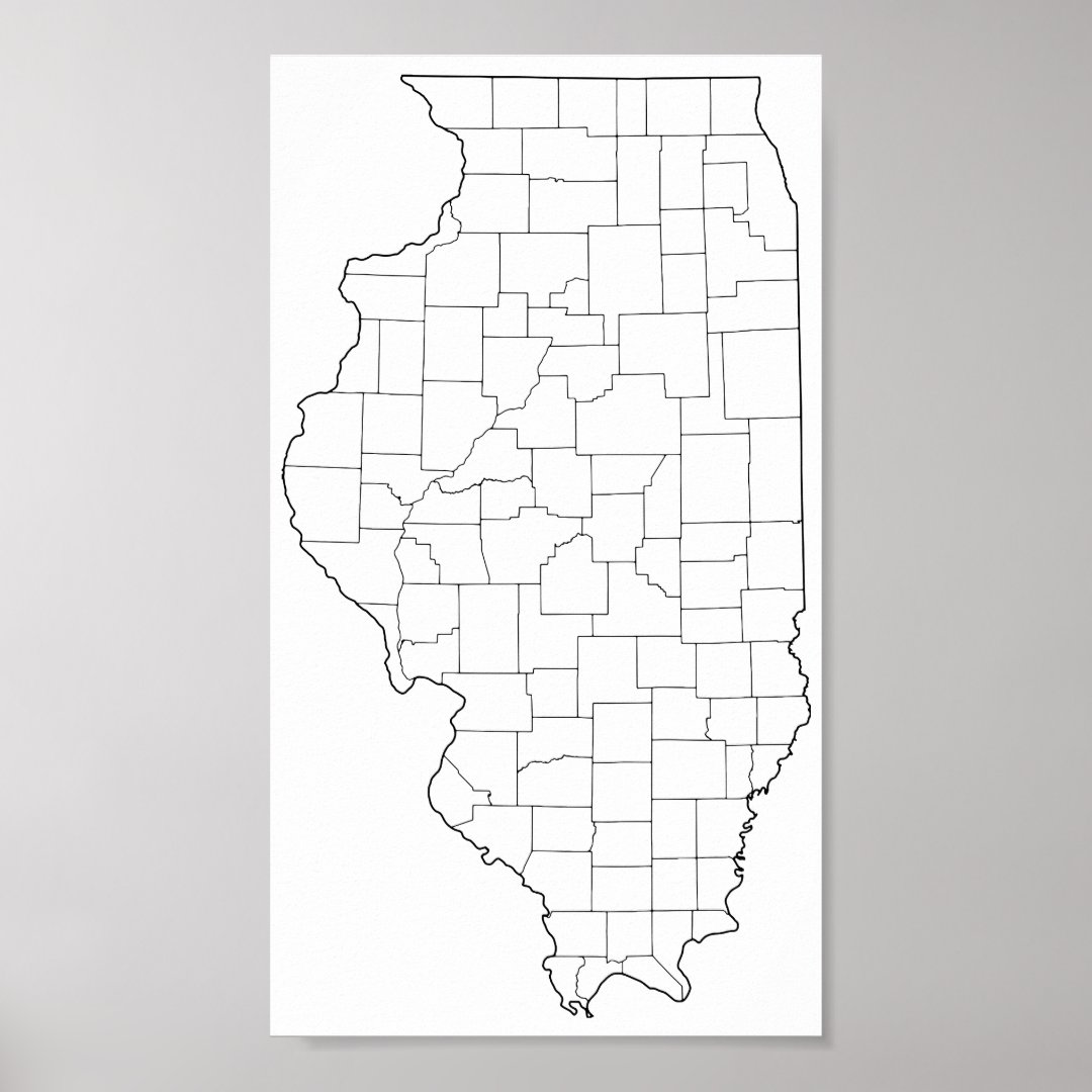 Illinois Counties Blank Outline Map Poster | Zazzle
