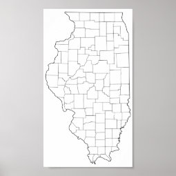 Illinois Counties Blank Outline Map Poster | Zazzle