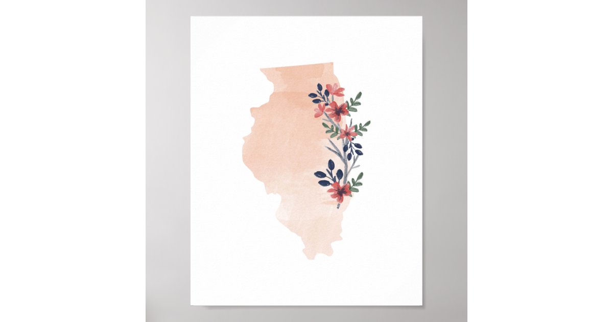 Illinois Floral Watercolor State Poster | Zazzle