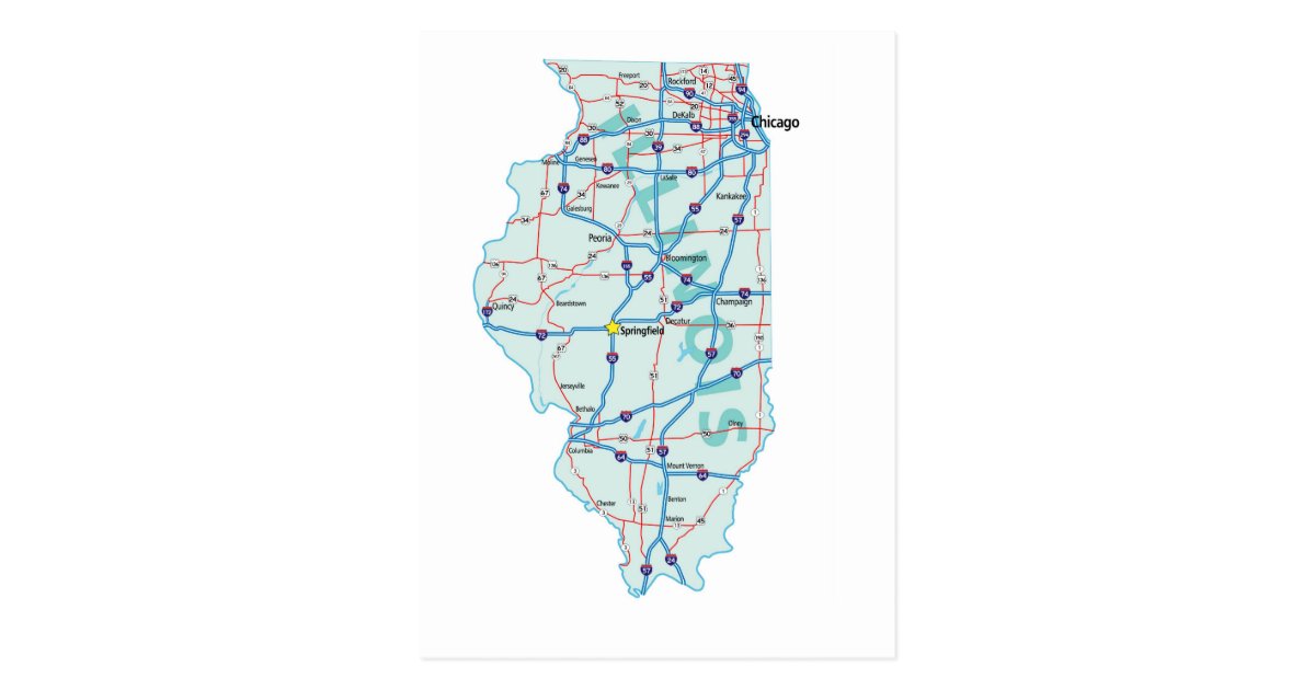 Illinois Interstate Map Postcard | Zazzle.com