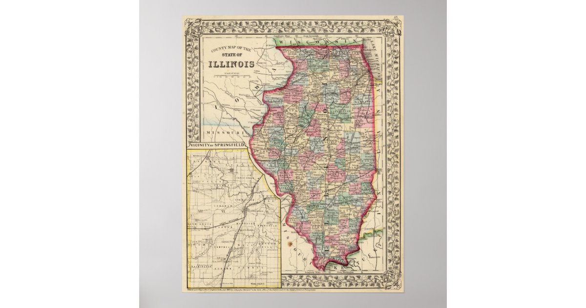 Illinois Map by Mitchell Poster | Zazzle