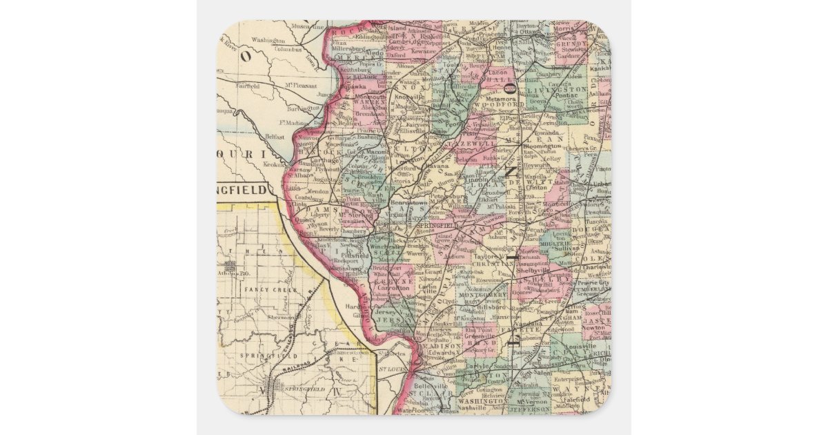 Illinois Map by Mitchell Square Sticker | Zazzle