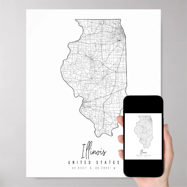 Illinois Minimal Street Map Poster | Zazzle
