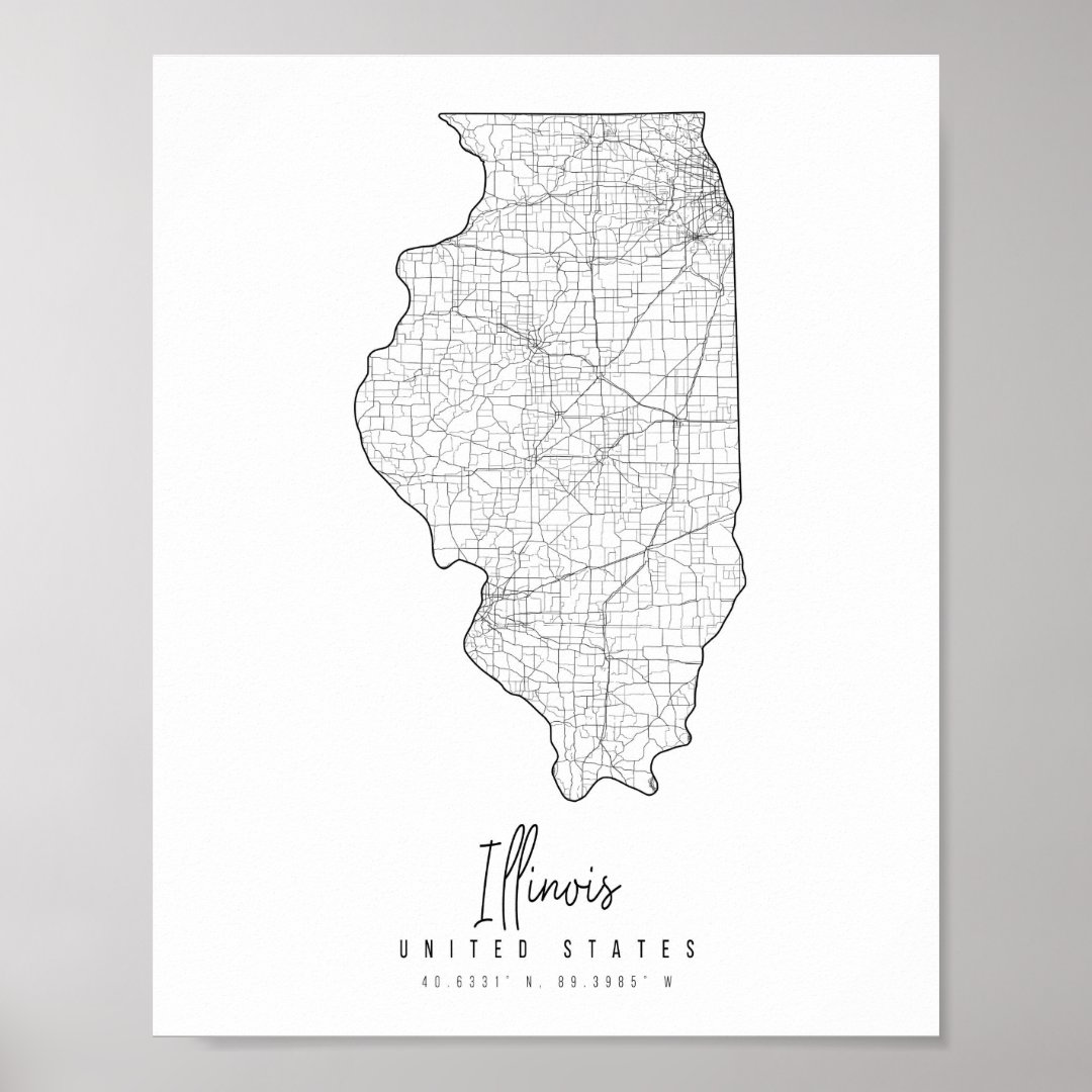 Illinois Minimal Street Map Poster | Zazzle