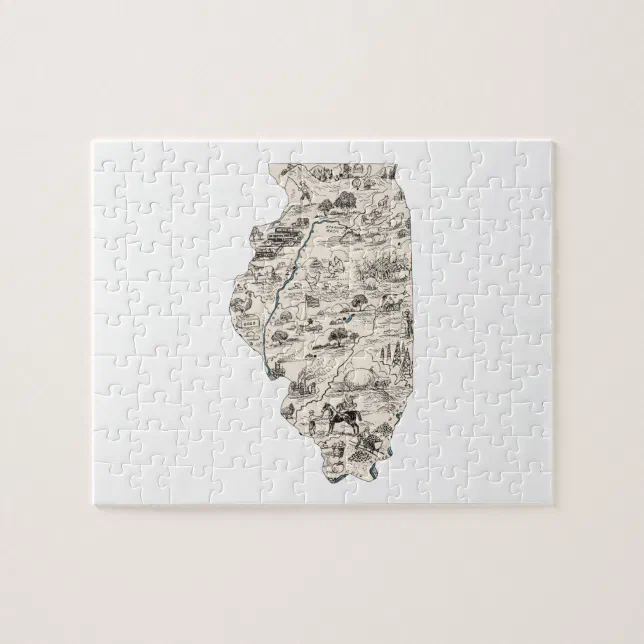 Illinois Shaped Vintage Picture Map Jigsaw Puzzle | Zazzle