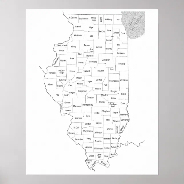 Illinois state outline map with counties poster | Zazzle