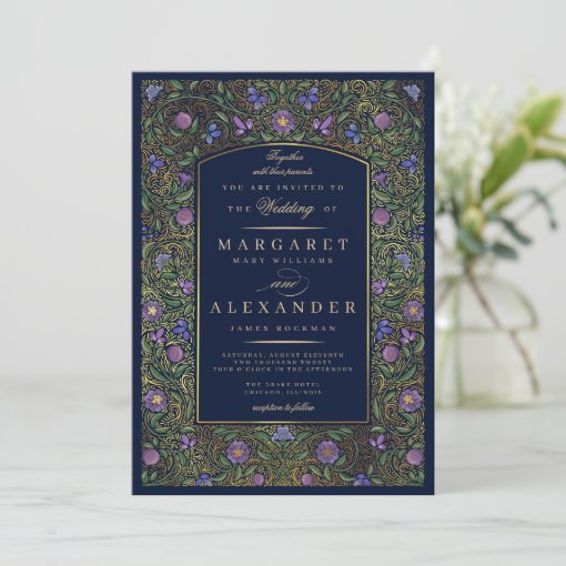 Illuminated Border Wedding Invitation / Faux Gold | Zazzle