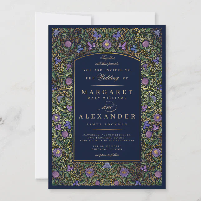 Illuminated Border Wedding Invitation / Faux Gold | Zazzle
