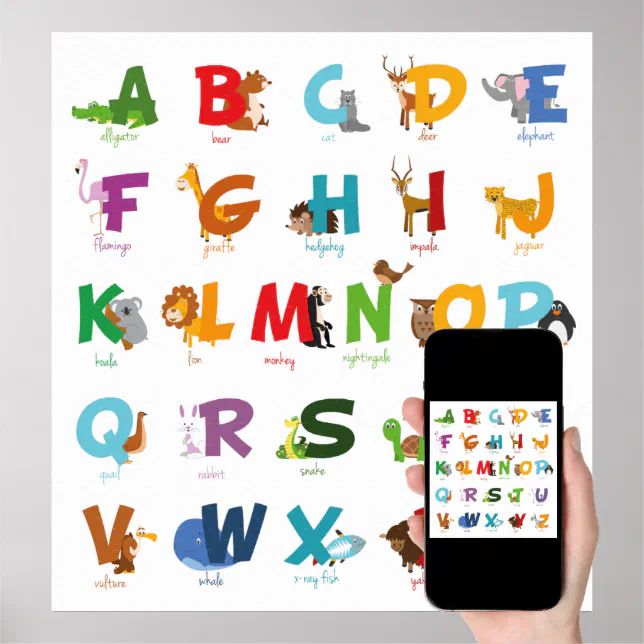 Illustrated Animal Alphabet Poster | Zazzle