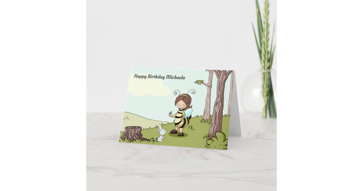 Illustrated Bee Themed Personalized Happy Birthday Card | Zazzle