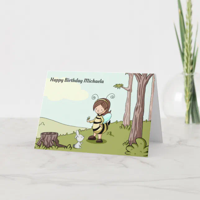 Illustrated Bee Themed Personalized Happy Birthday Card | Zazzle