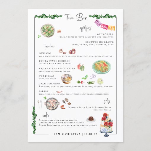 Illustrated Bespoke | Taco Bar Wedding Menu | Zazzle