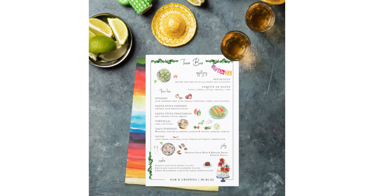 Illustrated Bespoke | Taco Bar Wedding Menu | Zazzle