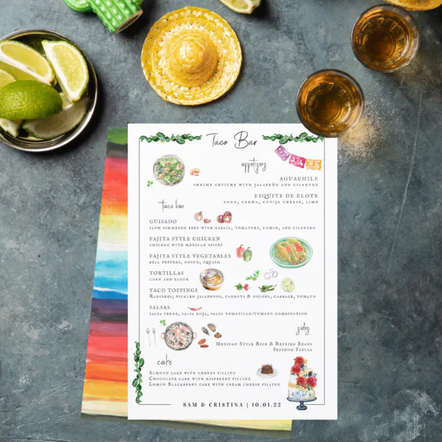 Illustrated Bespoke | Taco Bar Wedding Menu | Zazzle