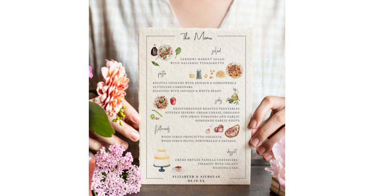 Illustrated Bespoke | Wedding Menu | Zazzle