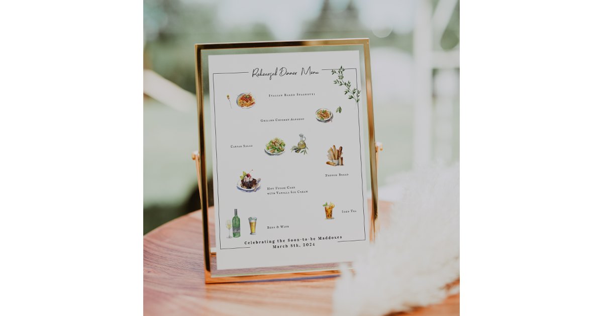 Illustrated Bespoke | Wedding Menu Poster | Zazzle