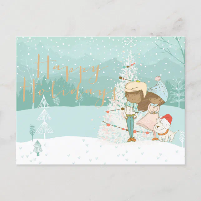 Illustrated Black Children Winter Greeting Card | Zazzle