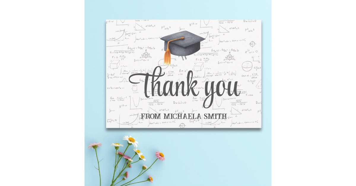 Illustrated Black Mathematics Graduation Hat Thank You Card | Zazzle