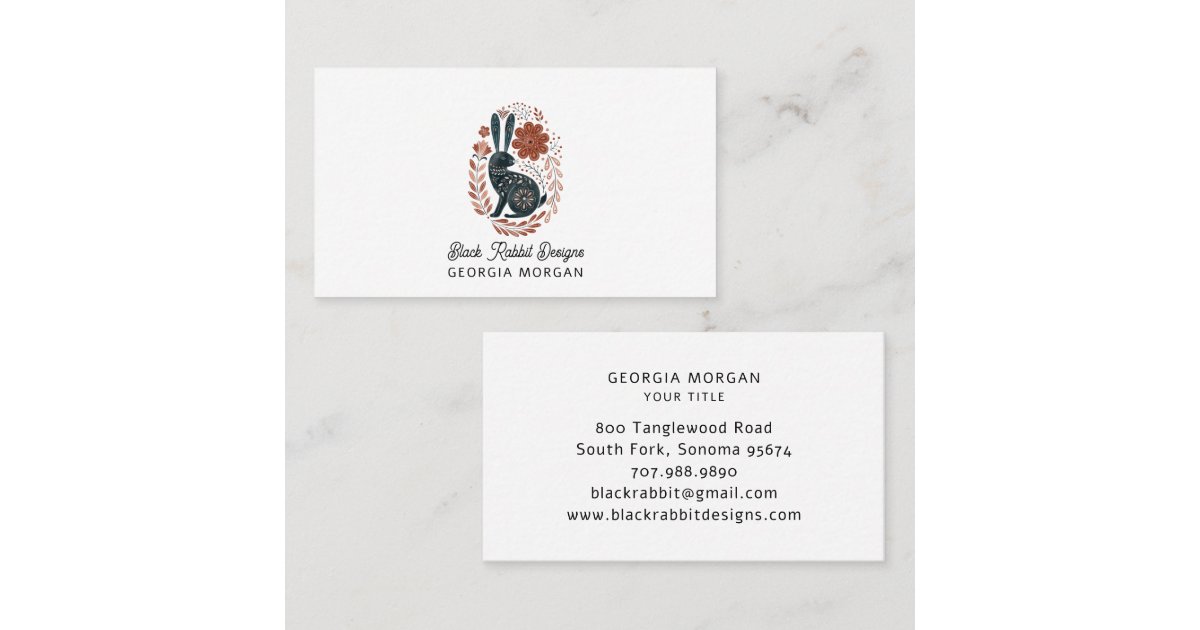 Illustrated Black Rabbit Business Card | Zazzle