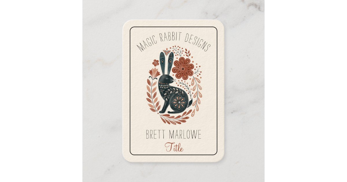 Illustrated Black Rabbit Business Card | Zazzle