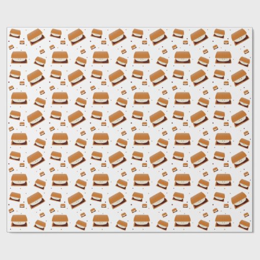 Illustrated Brown White Smiling Smore Pattern Wrapping Paper | Zazzle