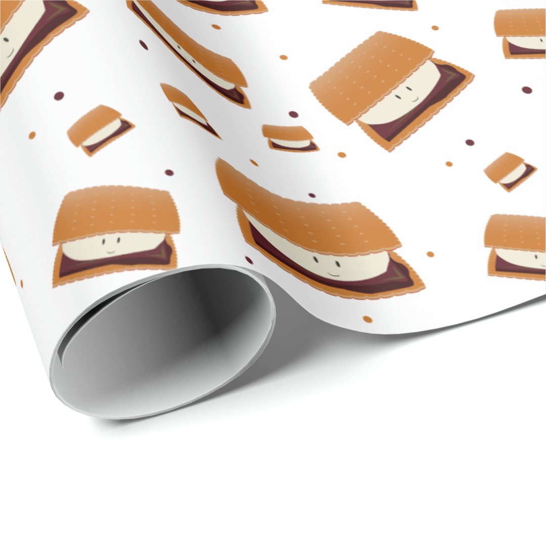 Illustrated Brown White Smiling Smore Pattern Wrapping Paper | Zazzle
